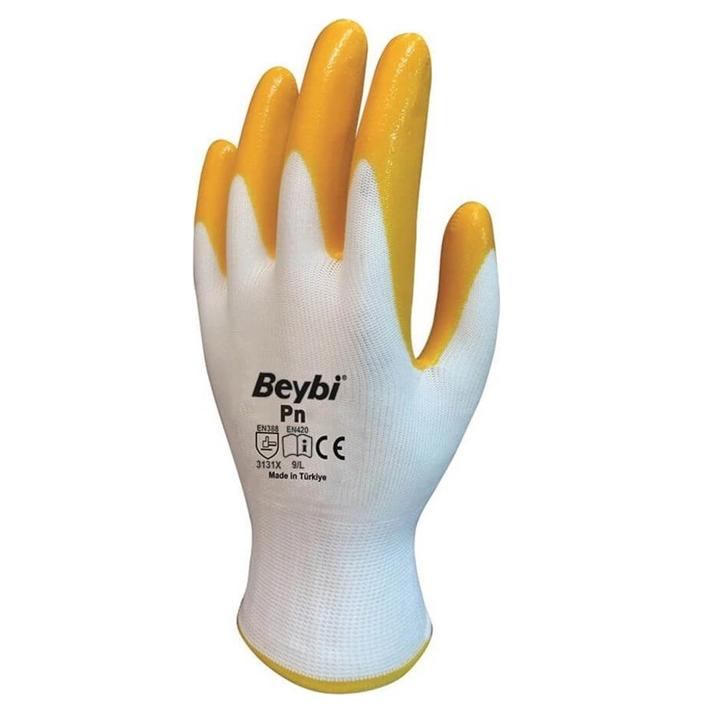 Beybi Pn5 Nitril Iş Eldiveni Sarı Beyaz No 10 XL 12 Çift Fiyatı